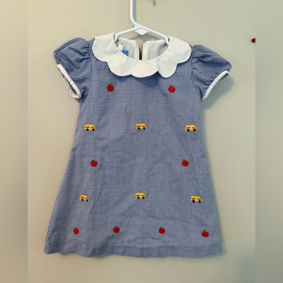 ANAVINI | Dresses | Anavini School Bus And Apple Blue Gingham Kids ...